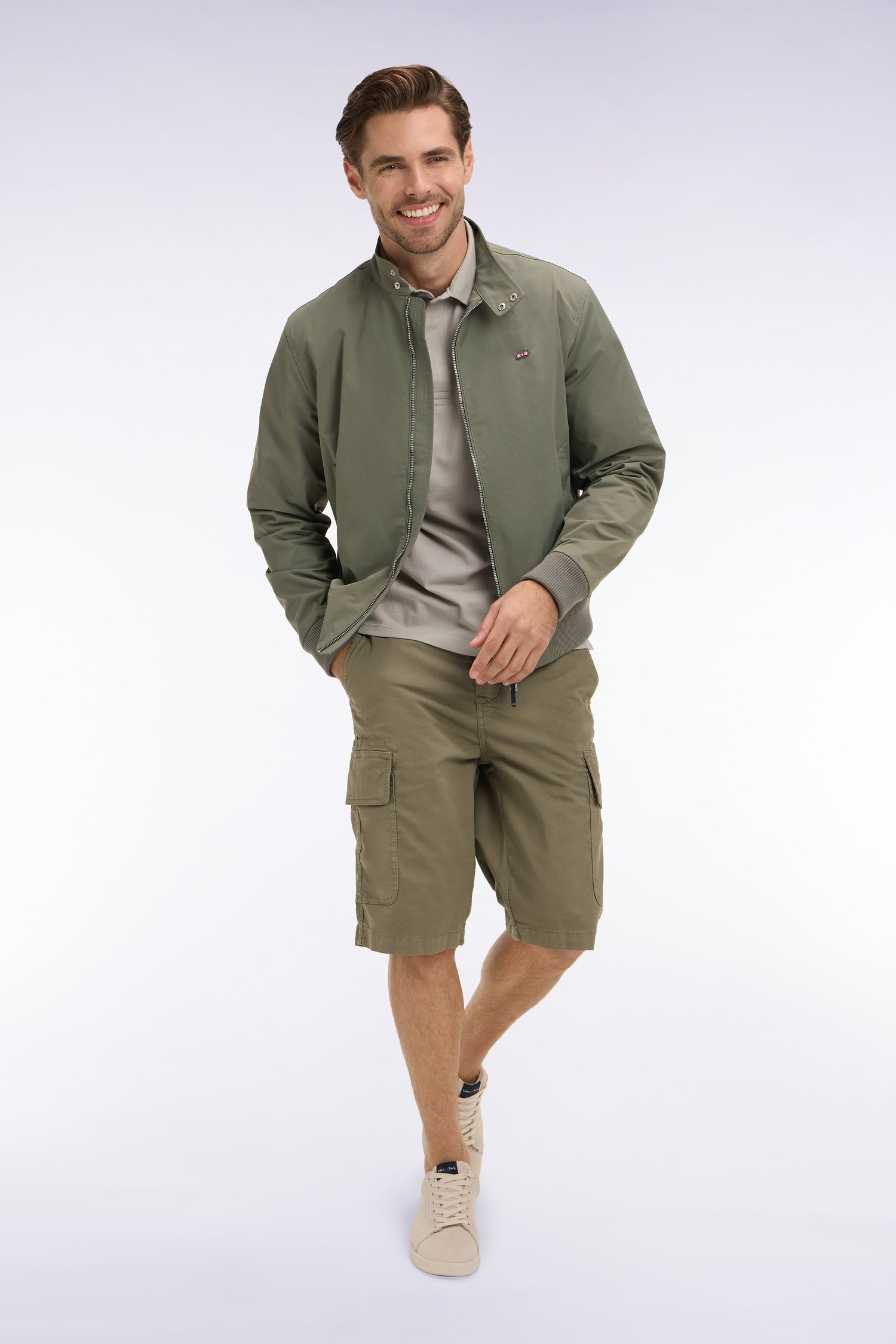 Khaki Nylon Biker Collar Jacket – Eden Park